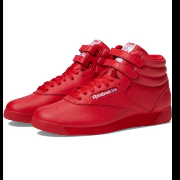 Reebok | Shoes | Worn Once Like New Reebok Freestyle Red Leather Hi Top ...